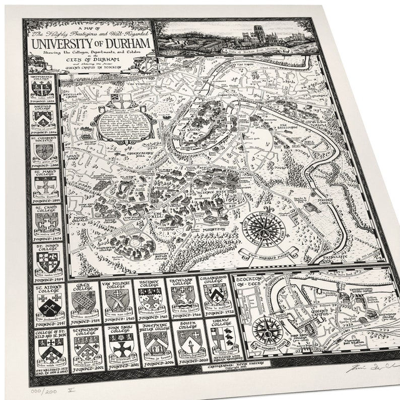 Hand-drawn Durham University Map Fine Art Print by | Etsy