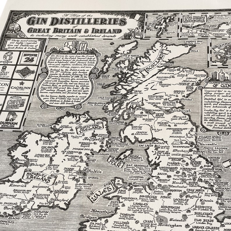 Gin Distilleries Map Tea Towel • 100% Cotton - Etsy