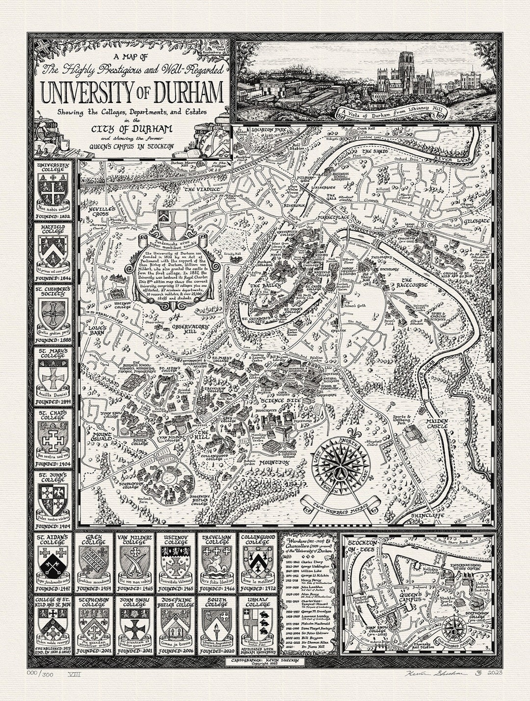 Hand-drawn Durham University Map • Fine Art Print by Manuscript Maps - Etsy