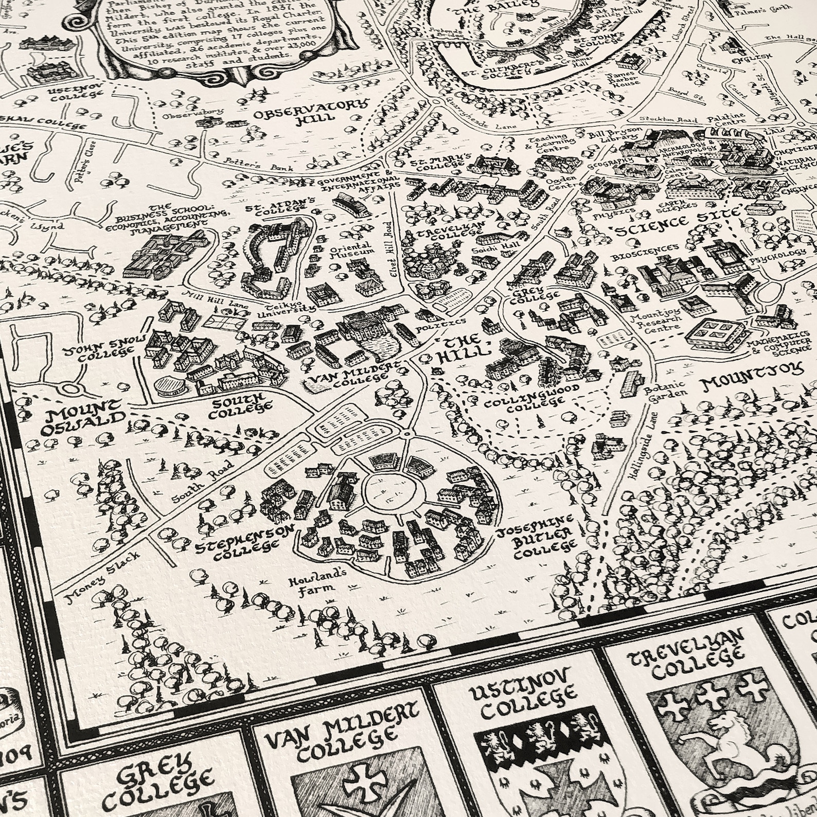 Hand-drawn Durham University Map Fine Art Print by | Etsy
