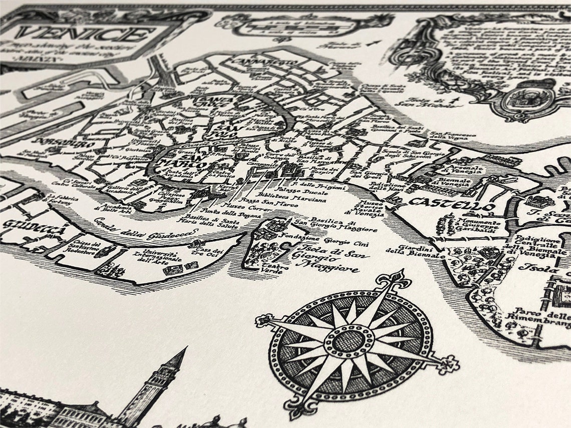 Hand-drawn Map of Venice Fine Art Print by Manuscript Maps - Etsy