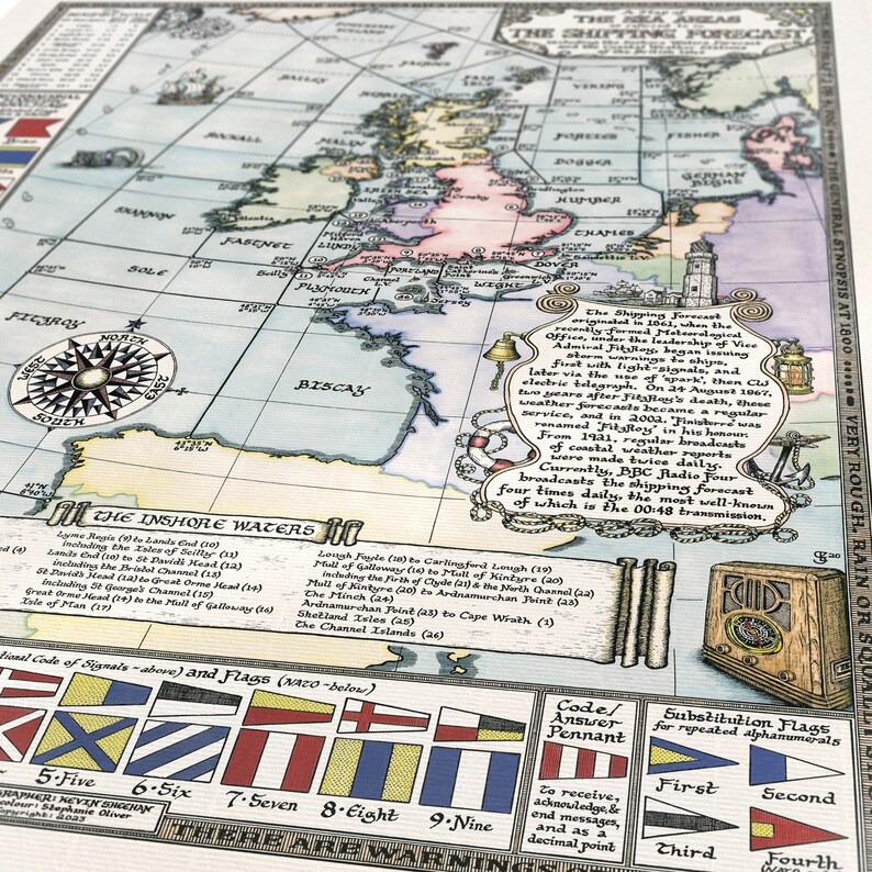 Watercolour Shipping Forecast Map • Limited Edition • Fine Art Print by ...