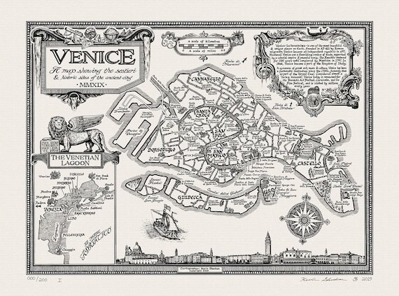 Hand-drawn Map of Venice Fine Art Print by Manuscript Maps | Etsy