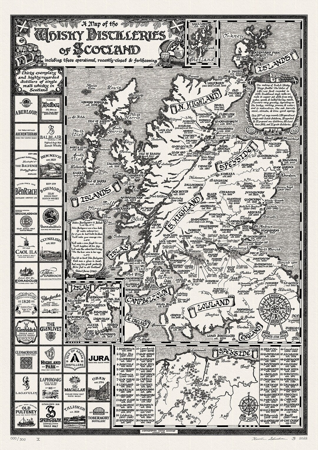 Hand-drawn Scotland Whisky Map Fine Art Print by Manuscript - Etsy