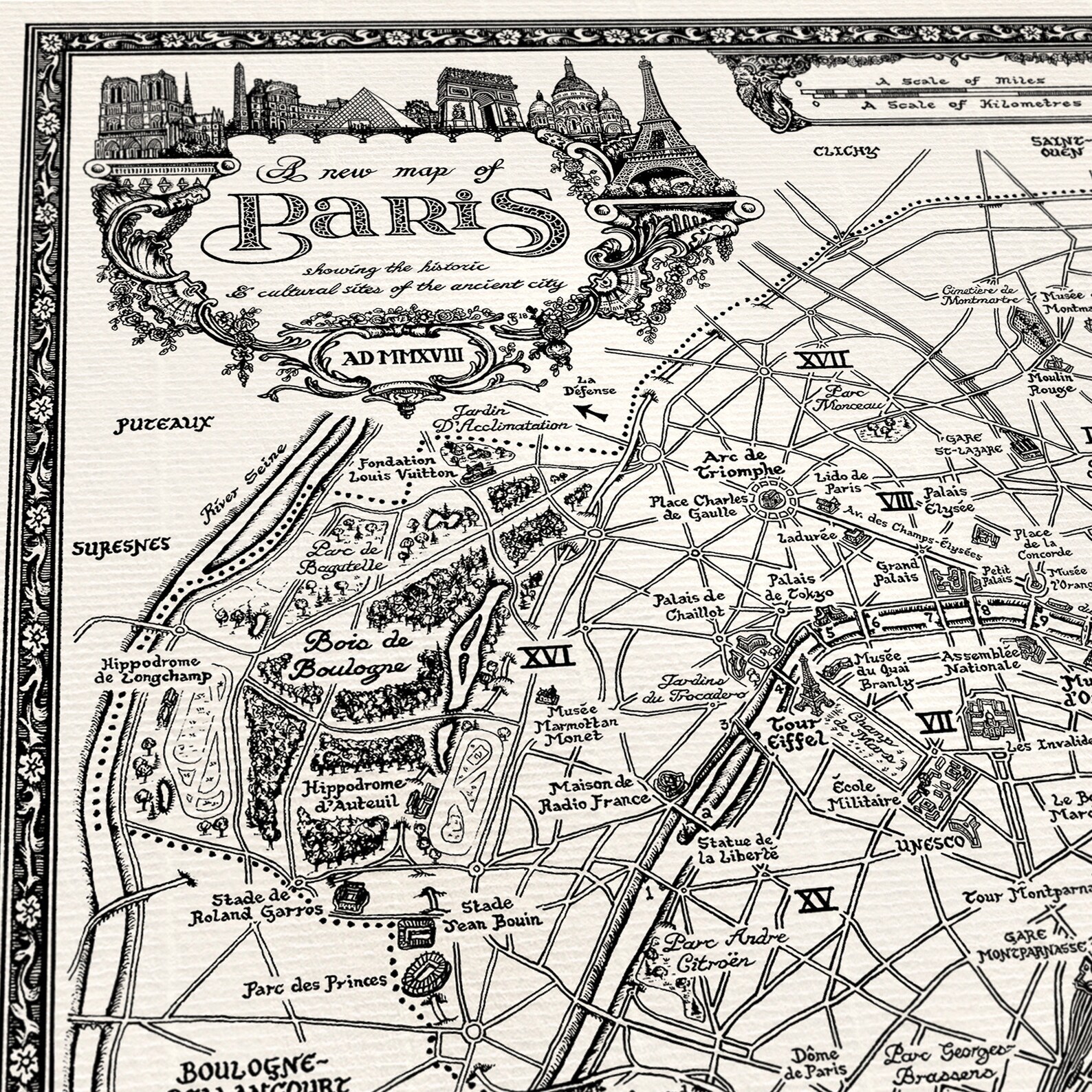 Hand-drawn Map of Paris • Fine Art Print by Manuscript Maps - Etsy