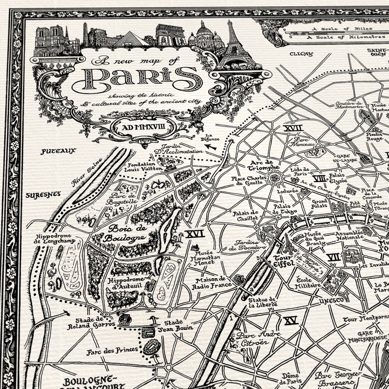 Hand-drawn Map of Paris • Fine Art Print by Manuscript Maps - Etsy