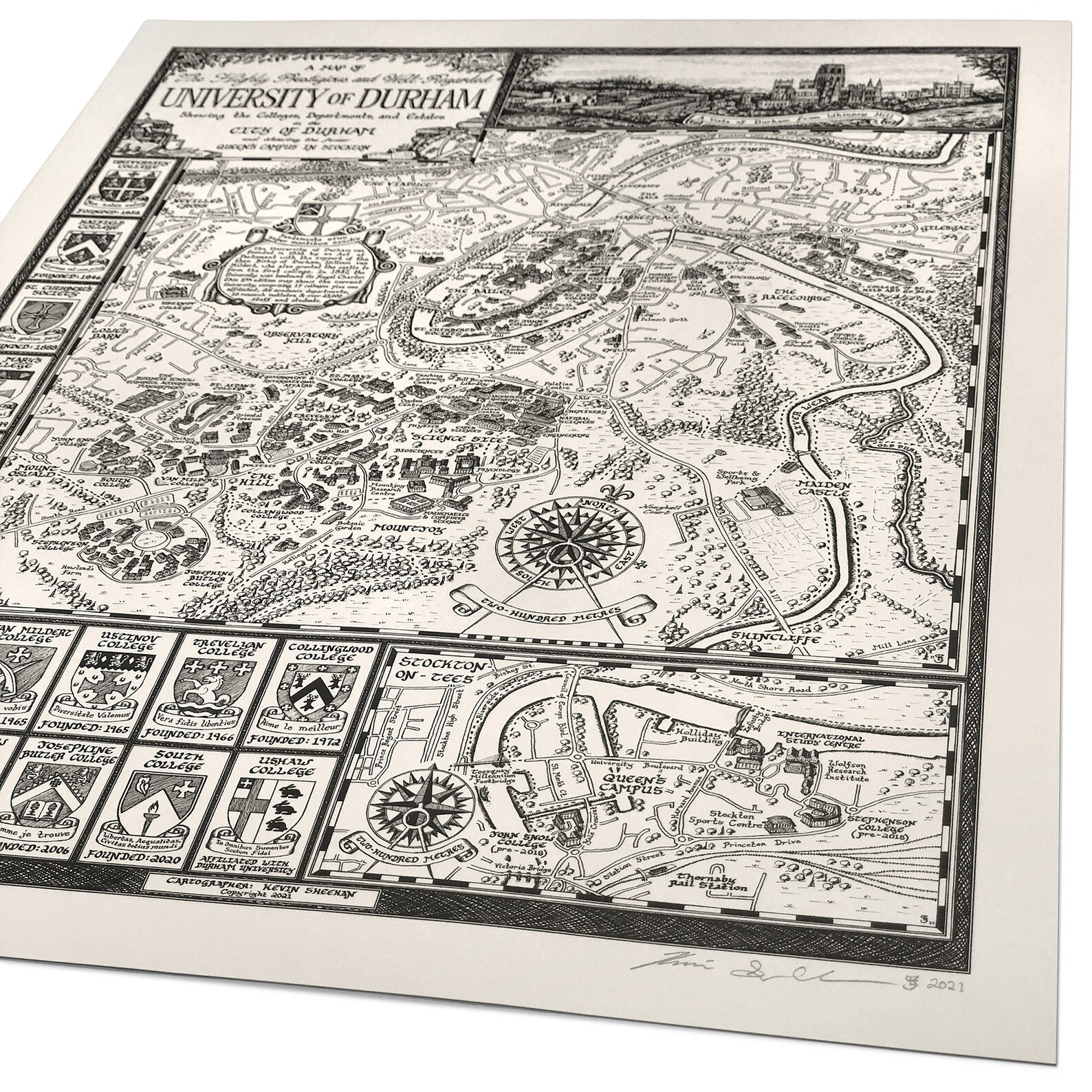 Hand-drawn Durham University Map Fine Art Print by | Etsy