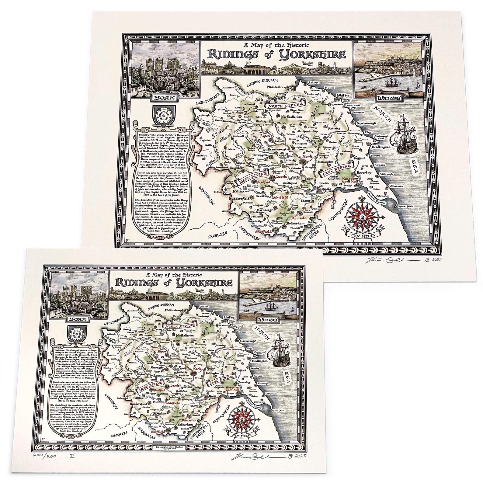 Hand-drawn Yorkshire Map • Fine Art Print by Manuscript Maps - Etsy