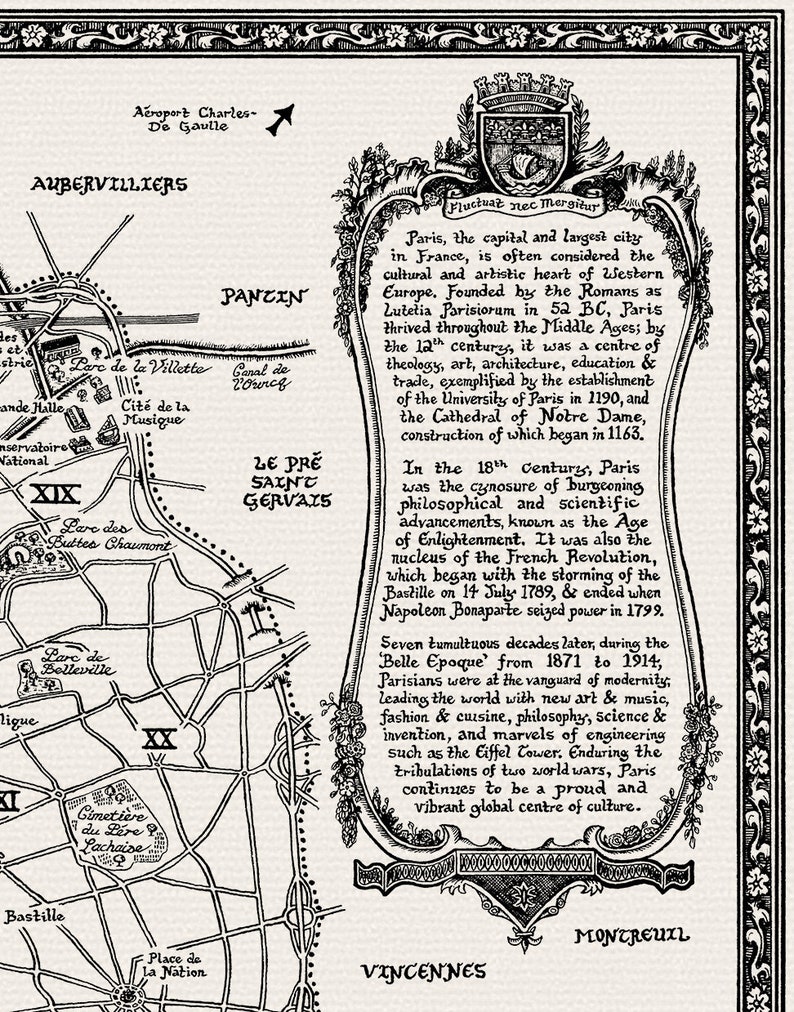 Hand-drawn Map of Paris Fine Art Print by Manuscript Maps | Etsy