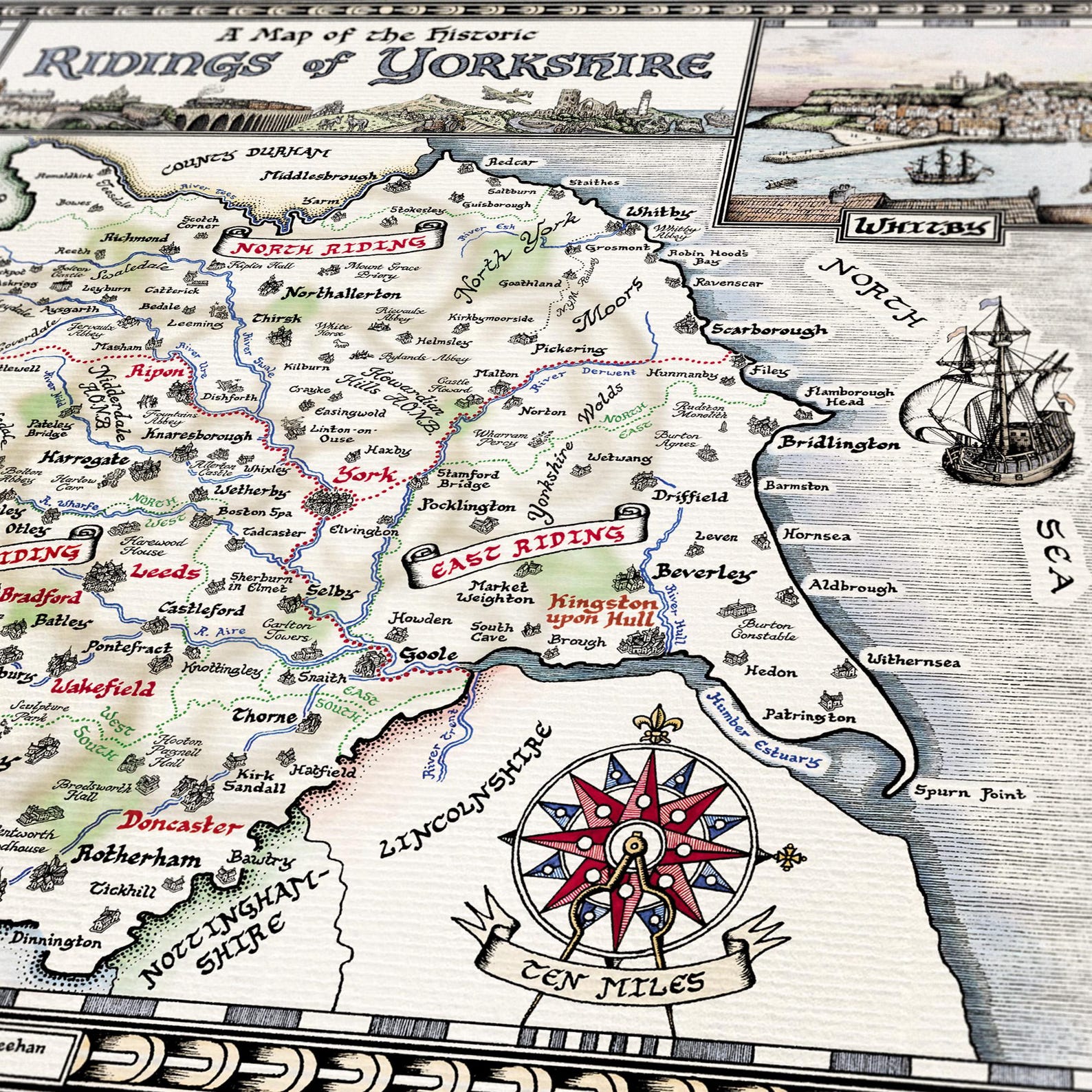 Hand-drawn Yorkshire Map • Fine Art Print by Manuscript Maps - Etsy