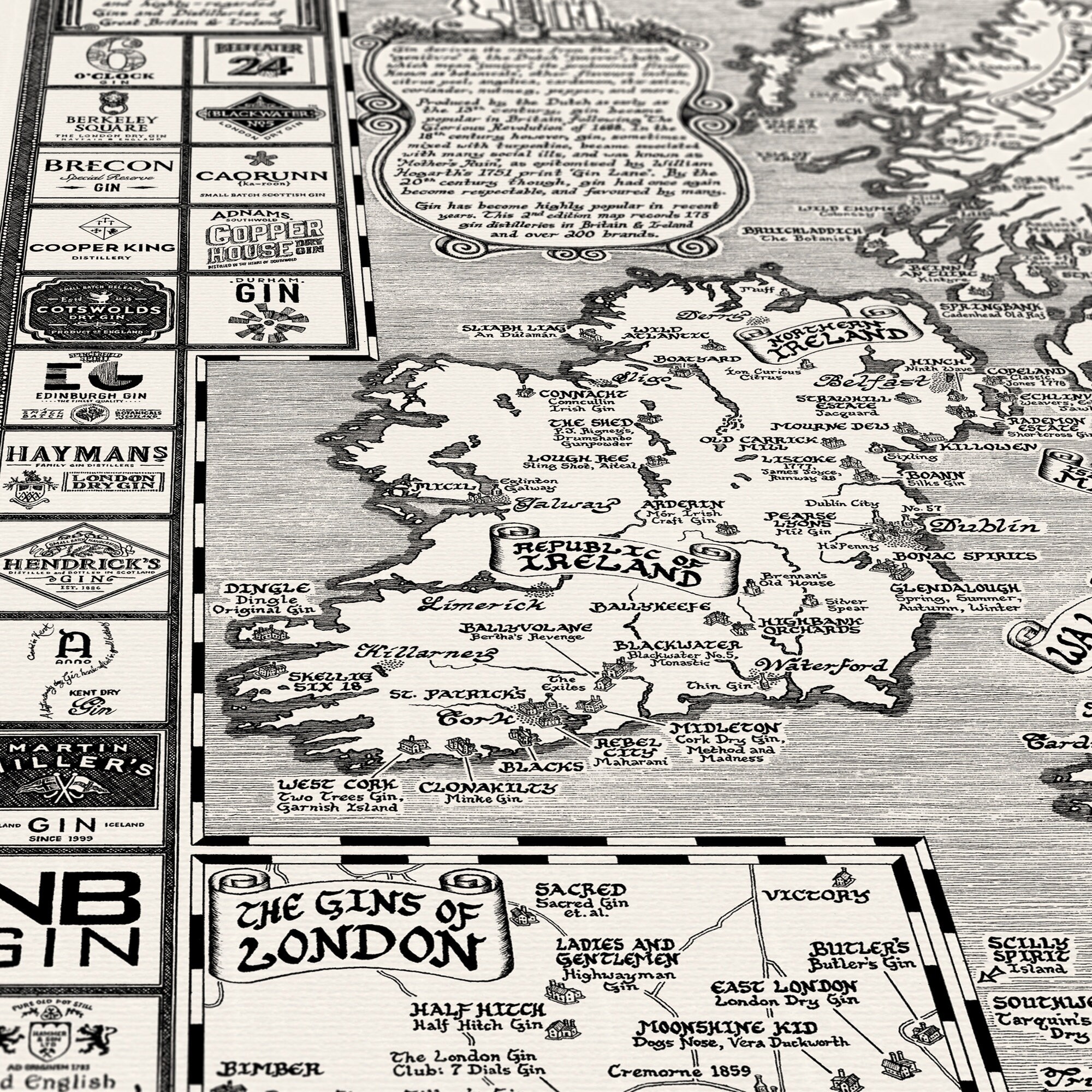 Hand-drawn Gin Map of Britain and Ireland • Fine Art Print by ...