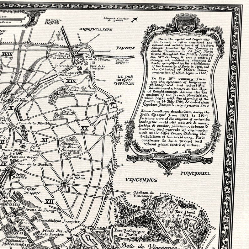 Hand-drawn Map of Paris • Fine Art Print by Manuscript Maps - Etsy