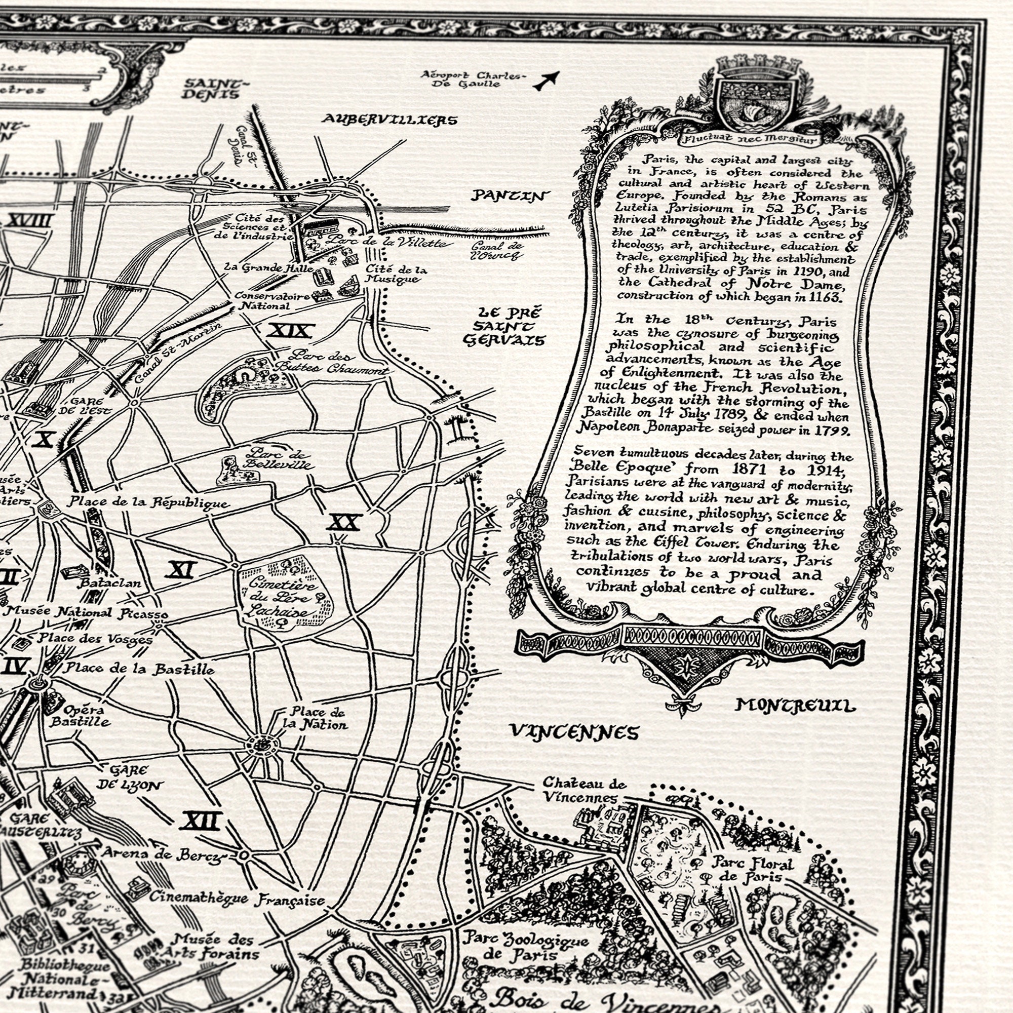 Hand-drawn Map of Paris • Fine Art Print by Manuscript Maps - Etsy