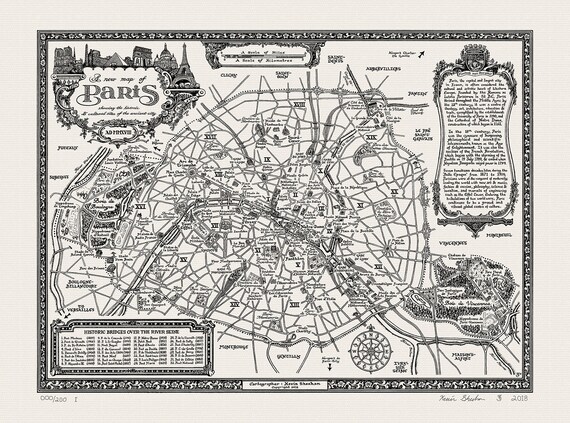 Hand-drawn Map of Paris Fine Art Print by Manuscript Maps | Etsy