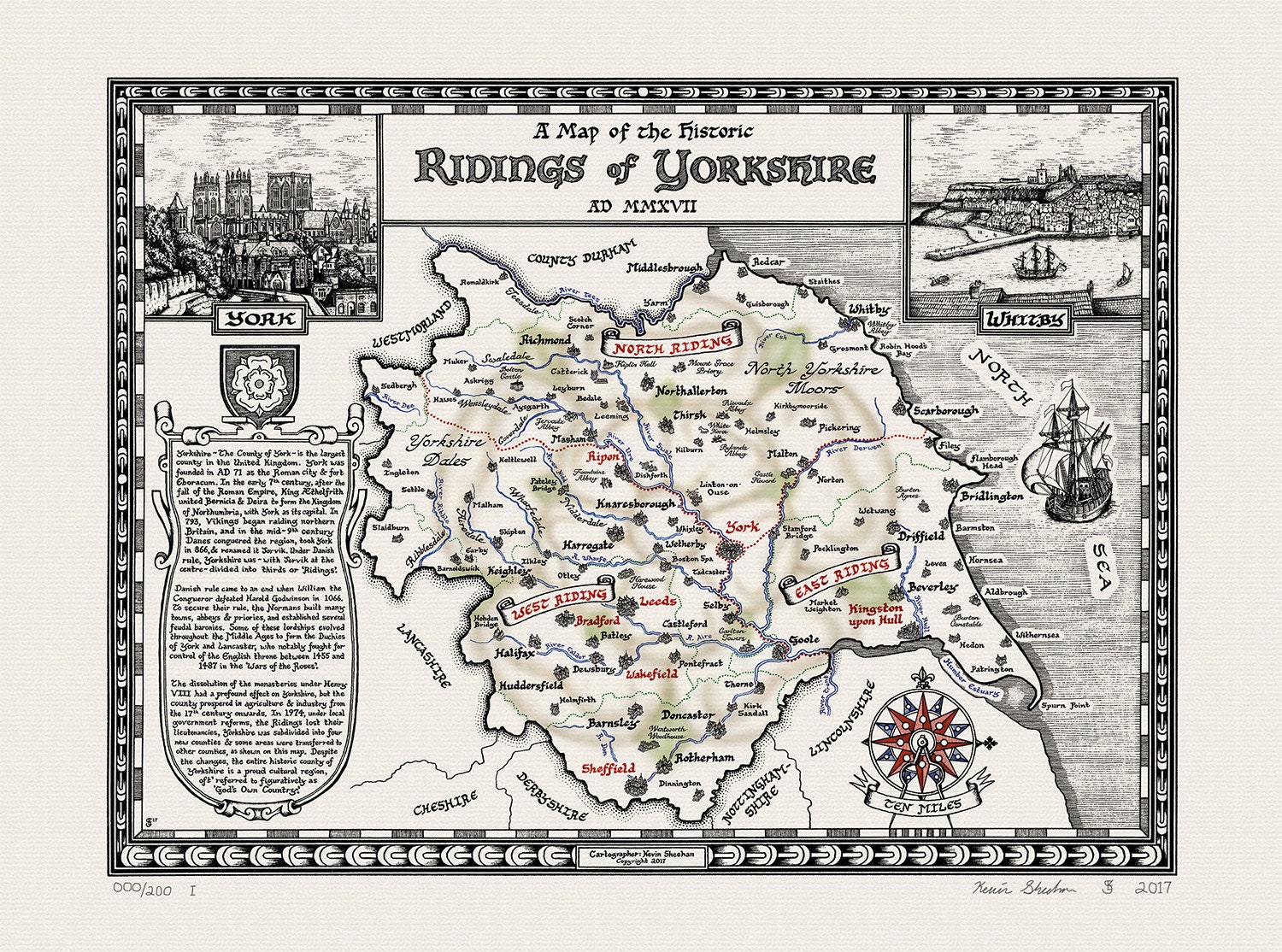 Hand-drawn Yorkshire Map Fine Art Print by Manuscript Maps - Etsy