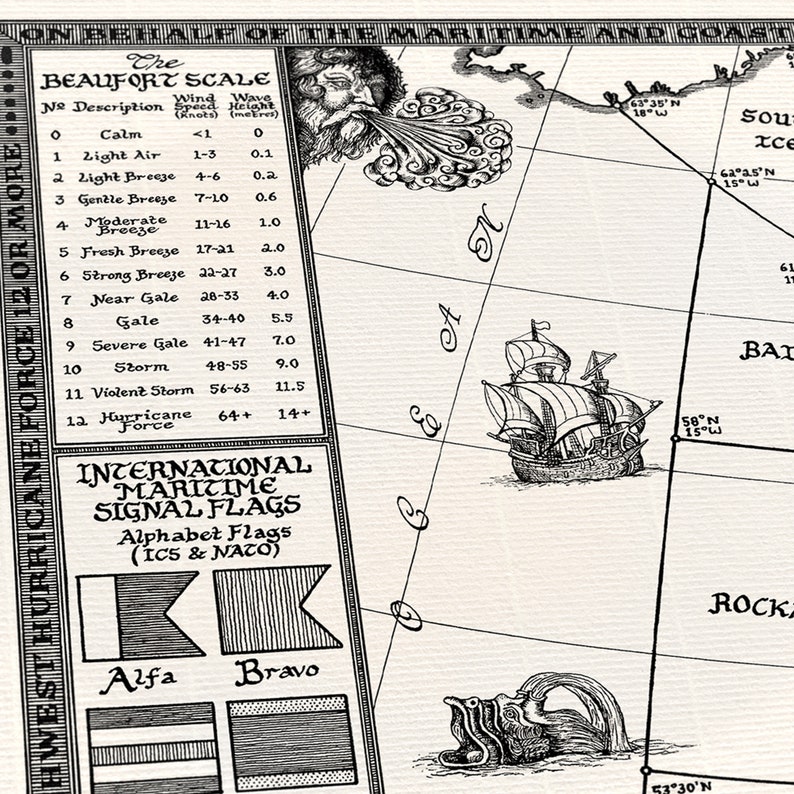 Hand-drawn Shipping Forecast Map Fine Art Print by - Etsy