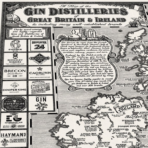 Hand-drawn Gin Map of Britain and Ireland Fine Art Print by - Etsy