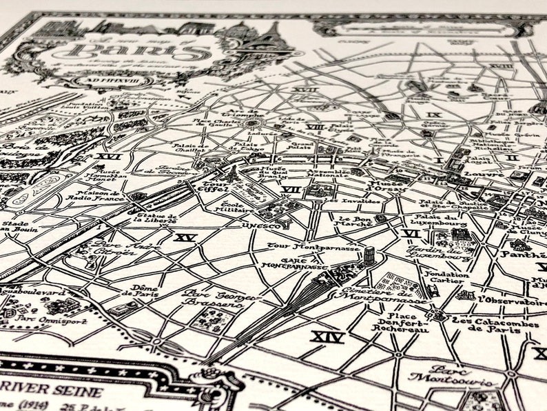 Hand-drawn Map of Paris Fine Art Print by Manuscript Maps | Etsy