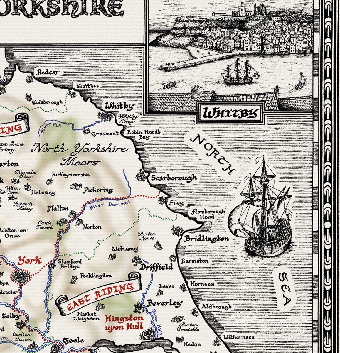 Hand-drawn Yorkshire Map Fine Art Print by Manuscript Maps - Etsy