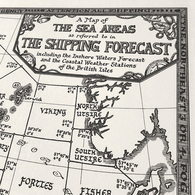 Hand-drawn Shipping Forecast Map Fine Art Print by - Etsy