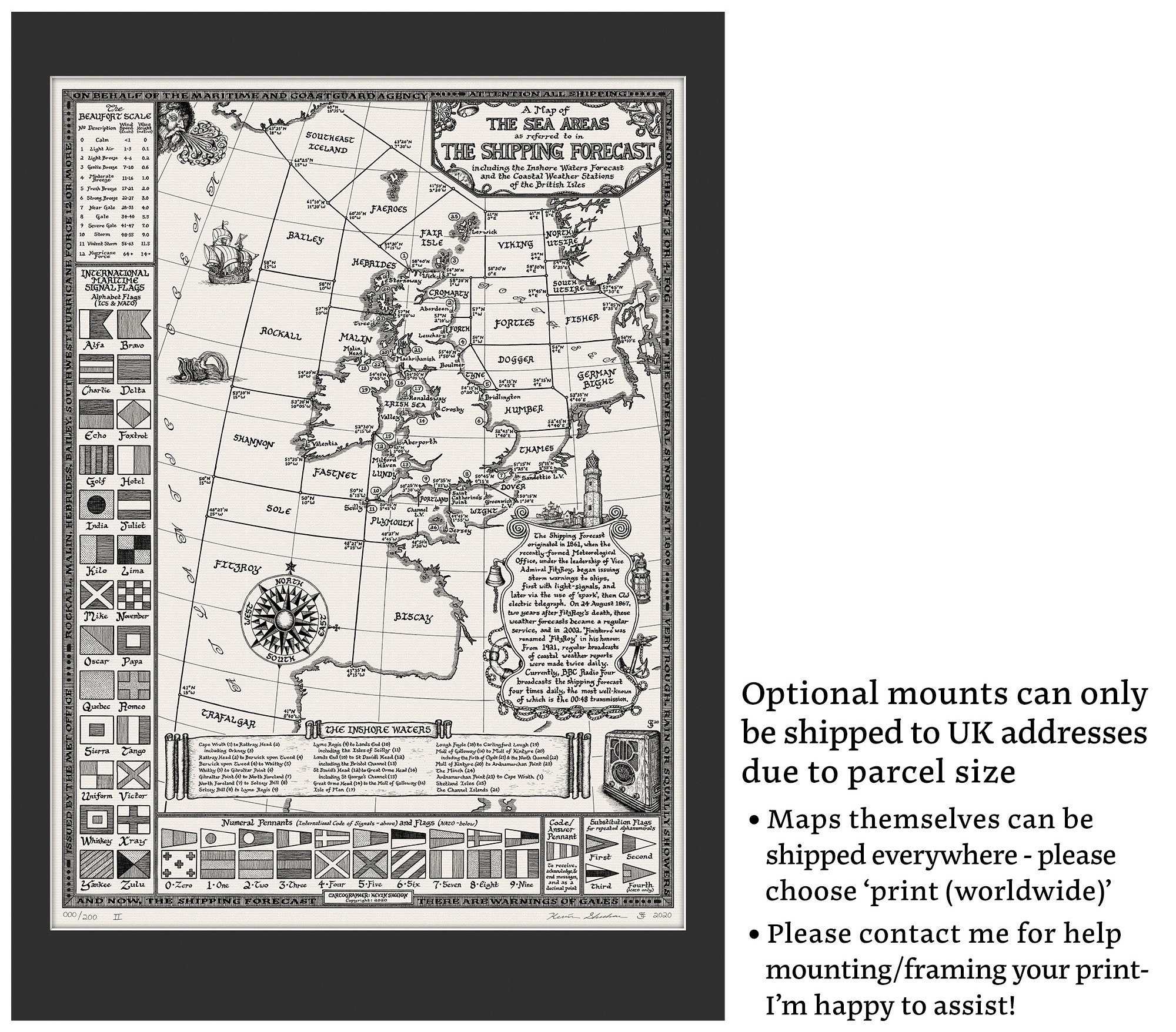 Hand-drawn Shipping Forecast Map Fine Art Print by | Etsy