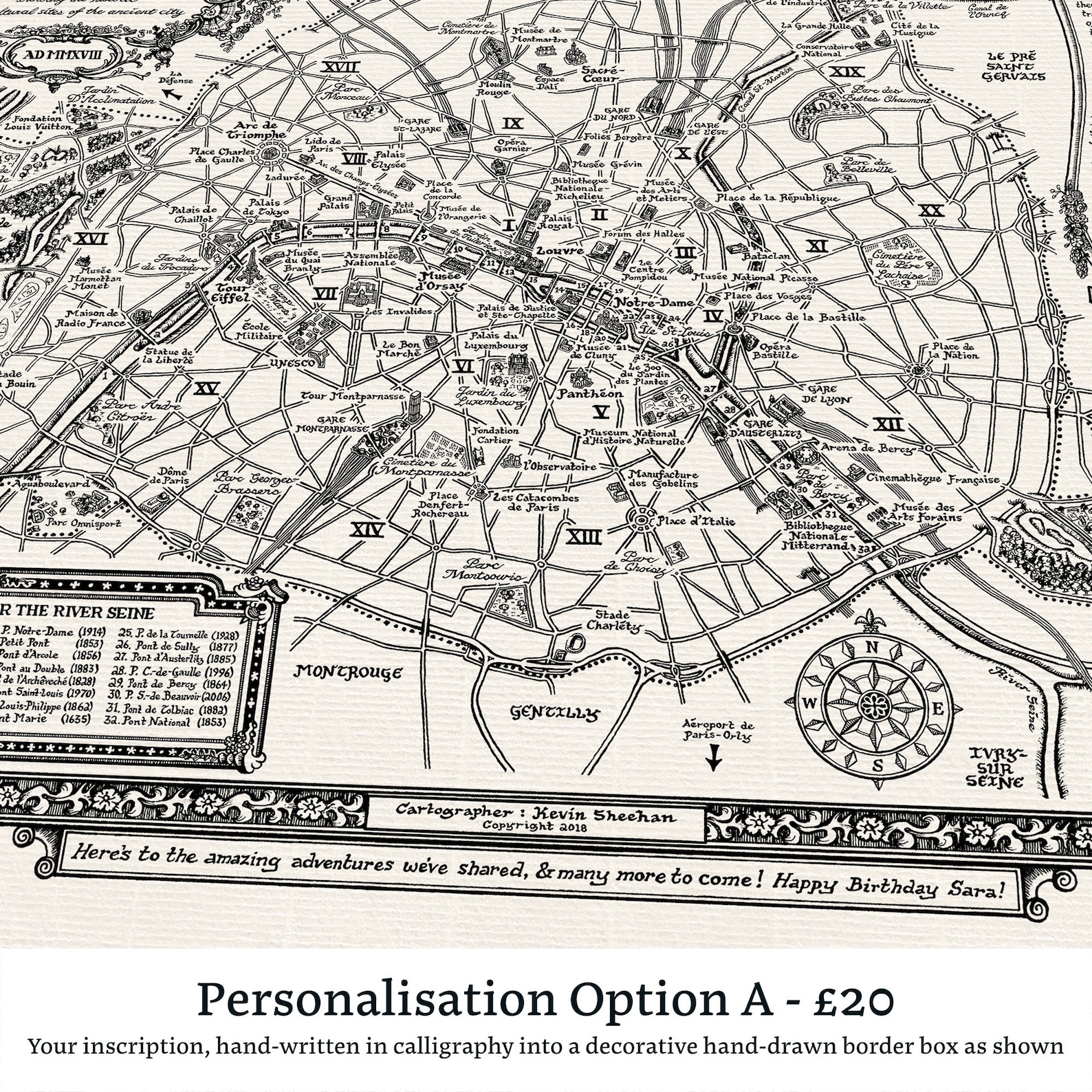 Hand-drawn Map of Paris • Fine Art Print by Manuscript Maps - Etsy