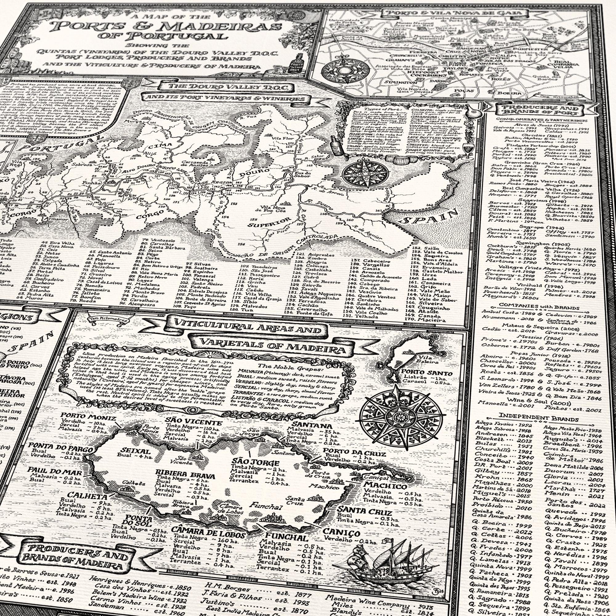 Hand-drawn Port & Madeira Wine Map • Fine Art Print by Manuscript Maps ...