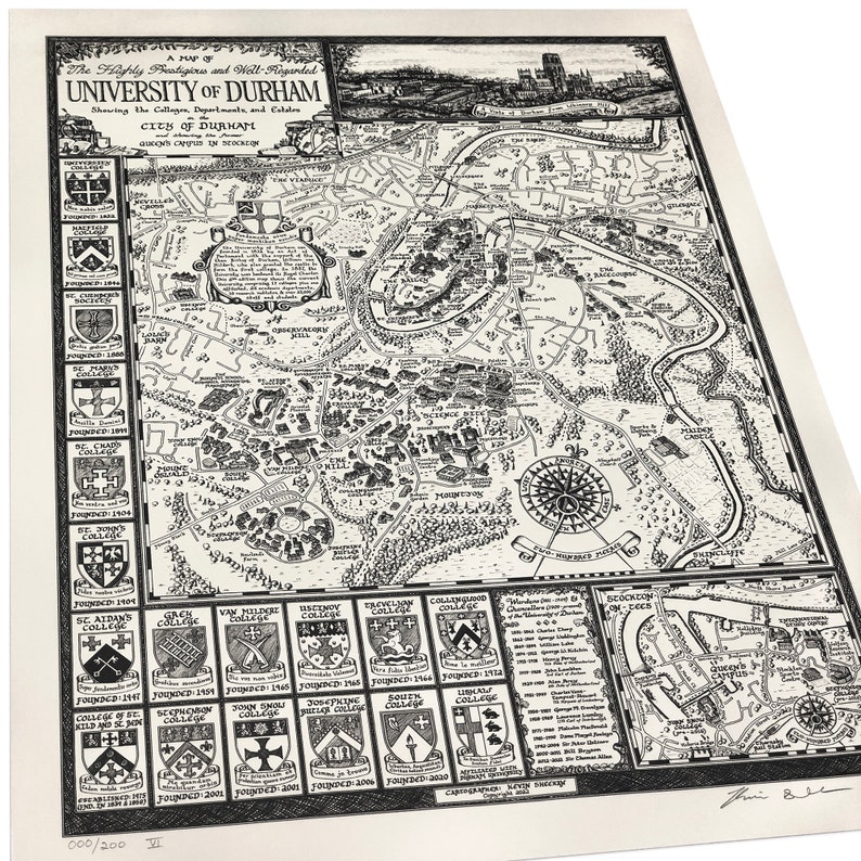 Hand-drawn Durham University Map Fine Art Print by - Etsy