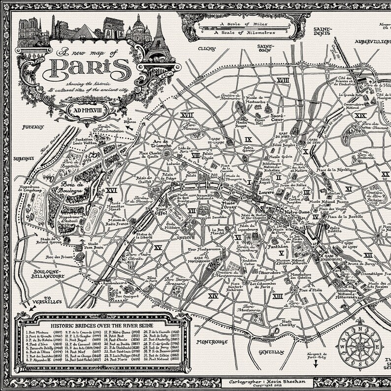 Hand-drawn Map of Paris Fine Art Print by Manuscript Maps | Etsy