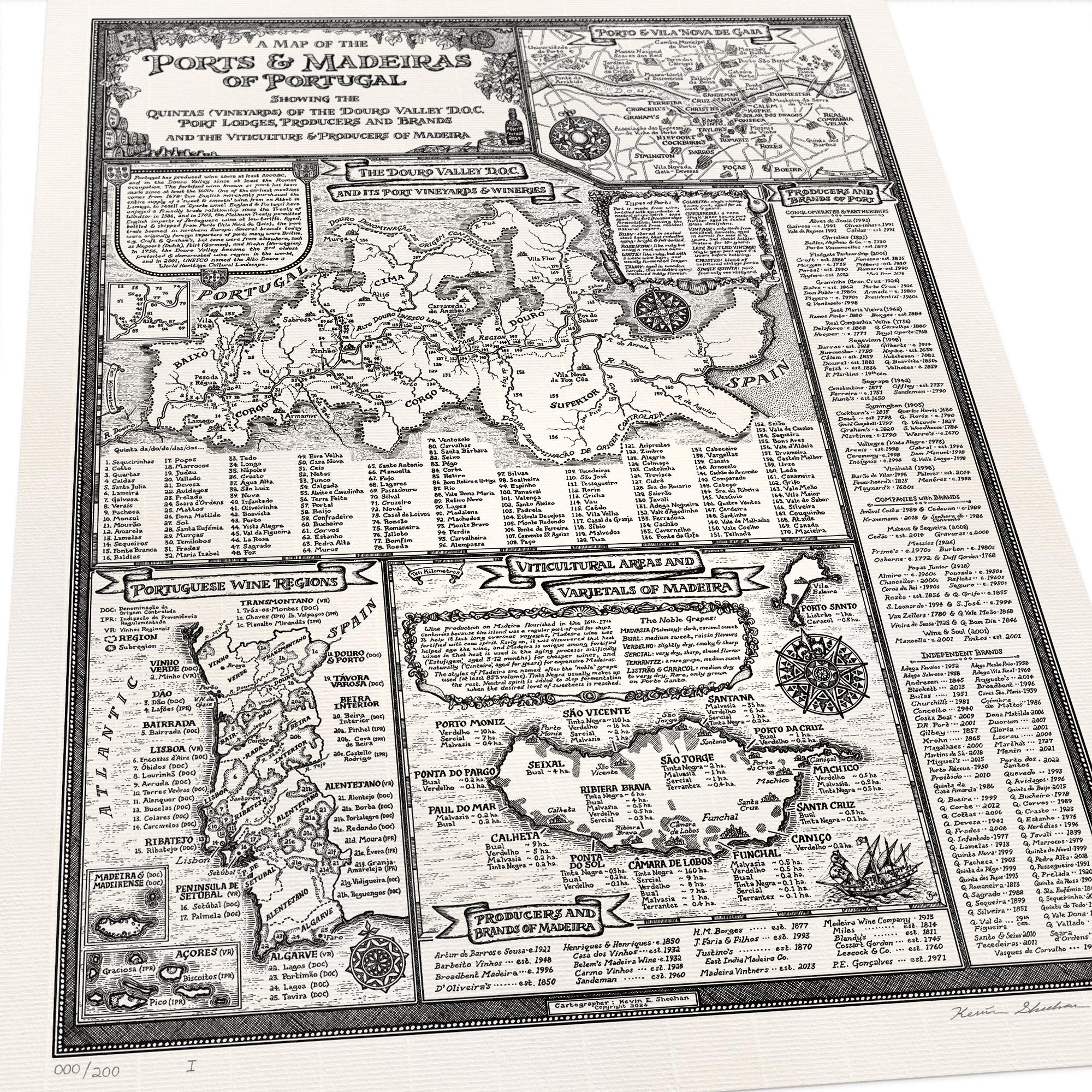 Hand-drawn Port & Madeira Wine Map • Fine Art Print by Manuscript Maps ...