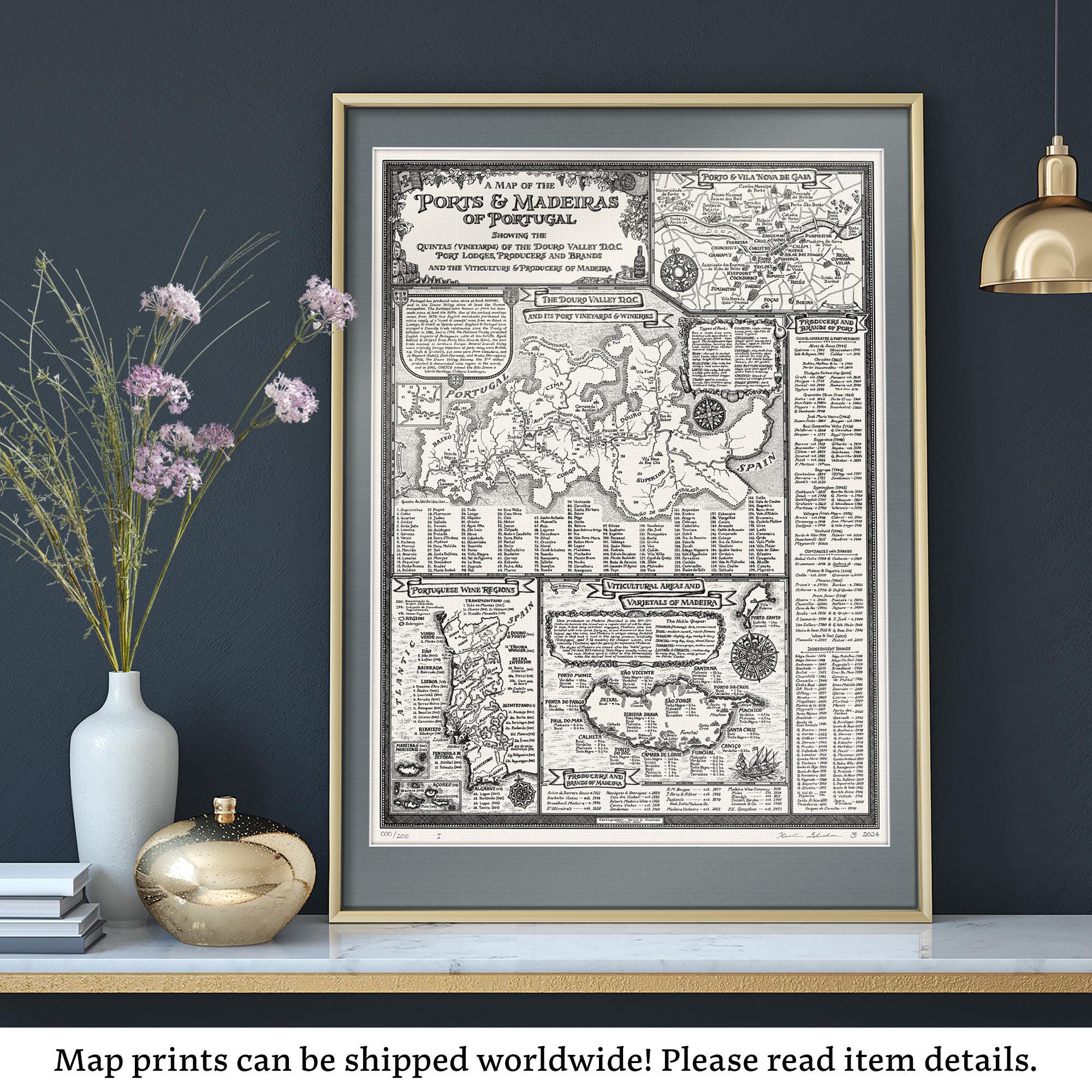 Hand-drawn Port & Madeira Wine Map • Fine Art Print by Manuscript Maps ...
