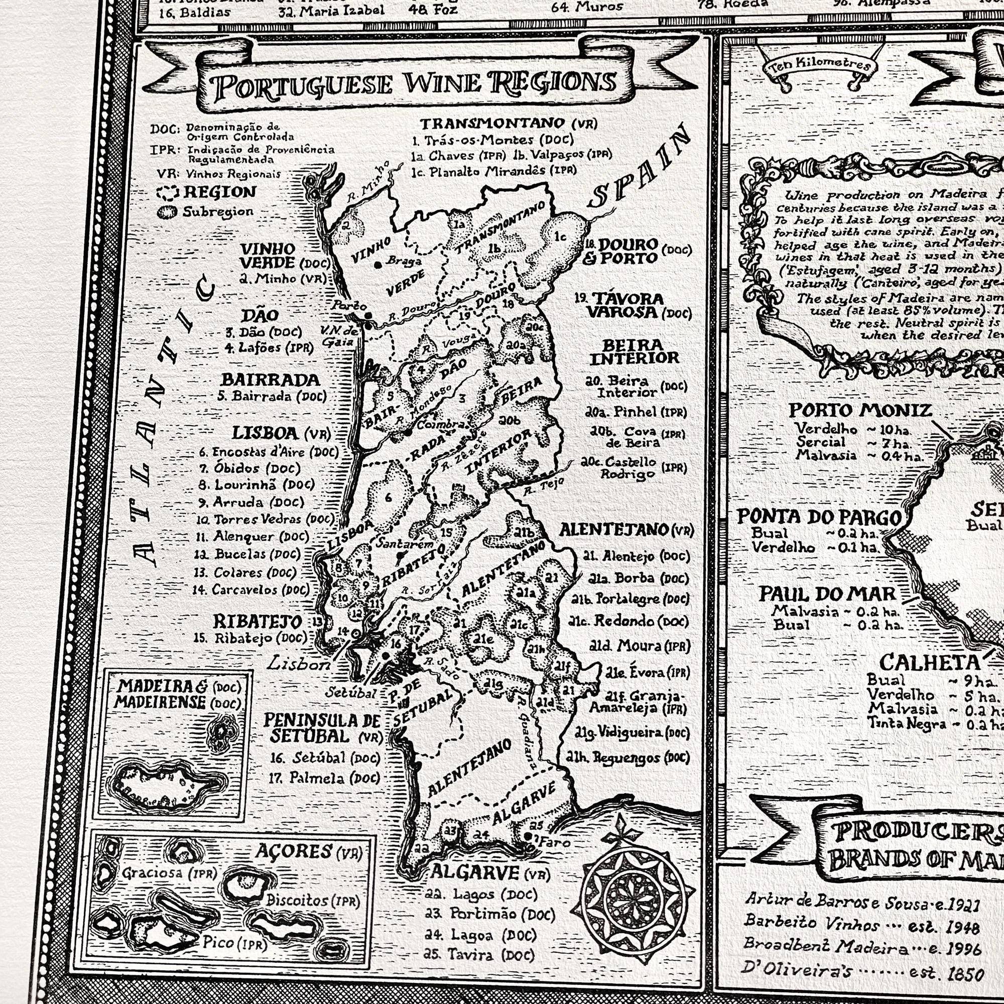 Hand-drawn Port & Madeira Wine Map • Fine Art Print by Manuscript Maps ...