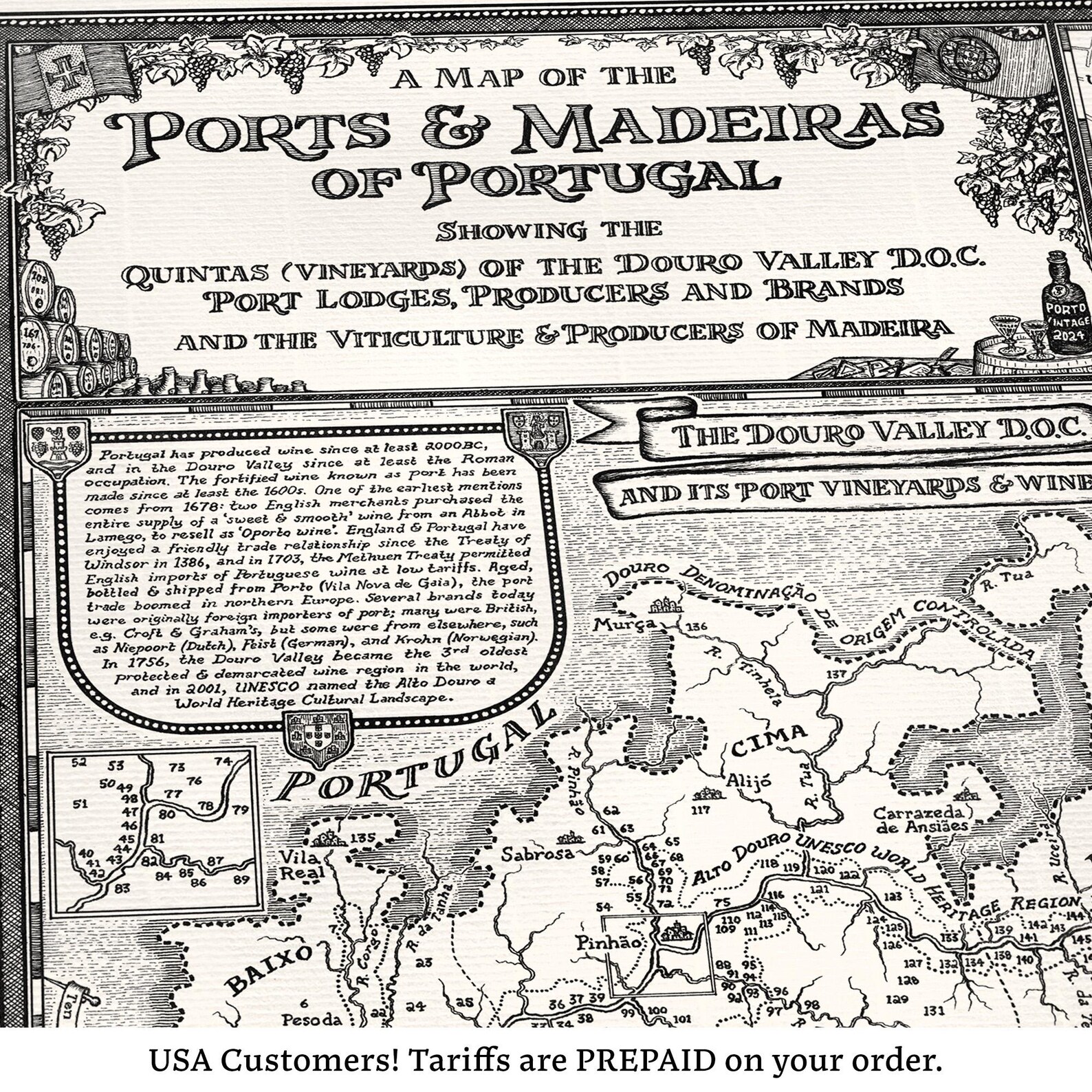 Hand-drawn Port & Madeira Wine Map • Fine Art Print by Manuscript Maps ...