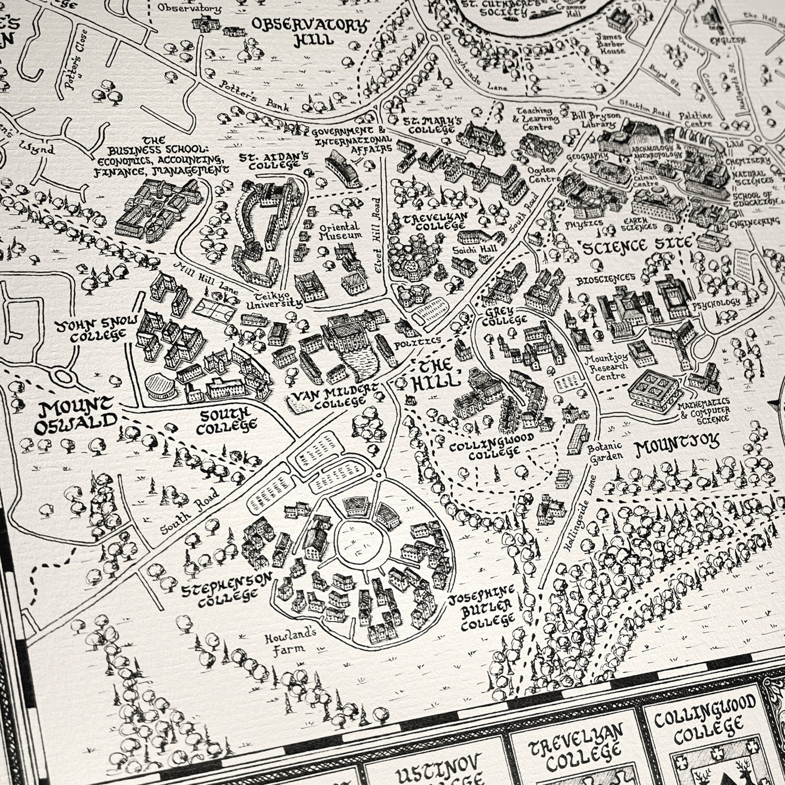 Hand-drawn Durham University Map • Fine Art Print by Manuscript Maps - Etsy