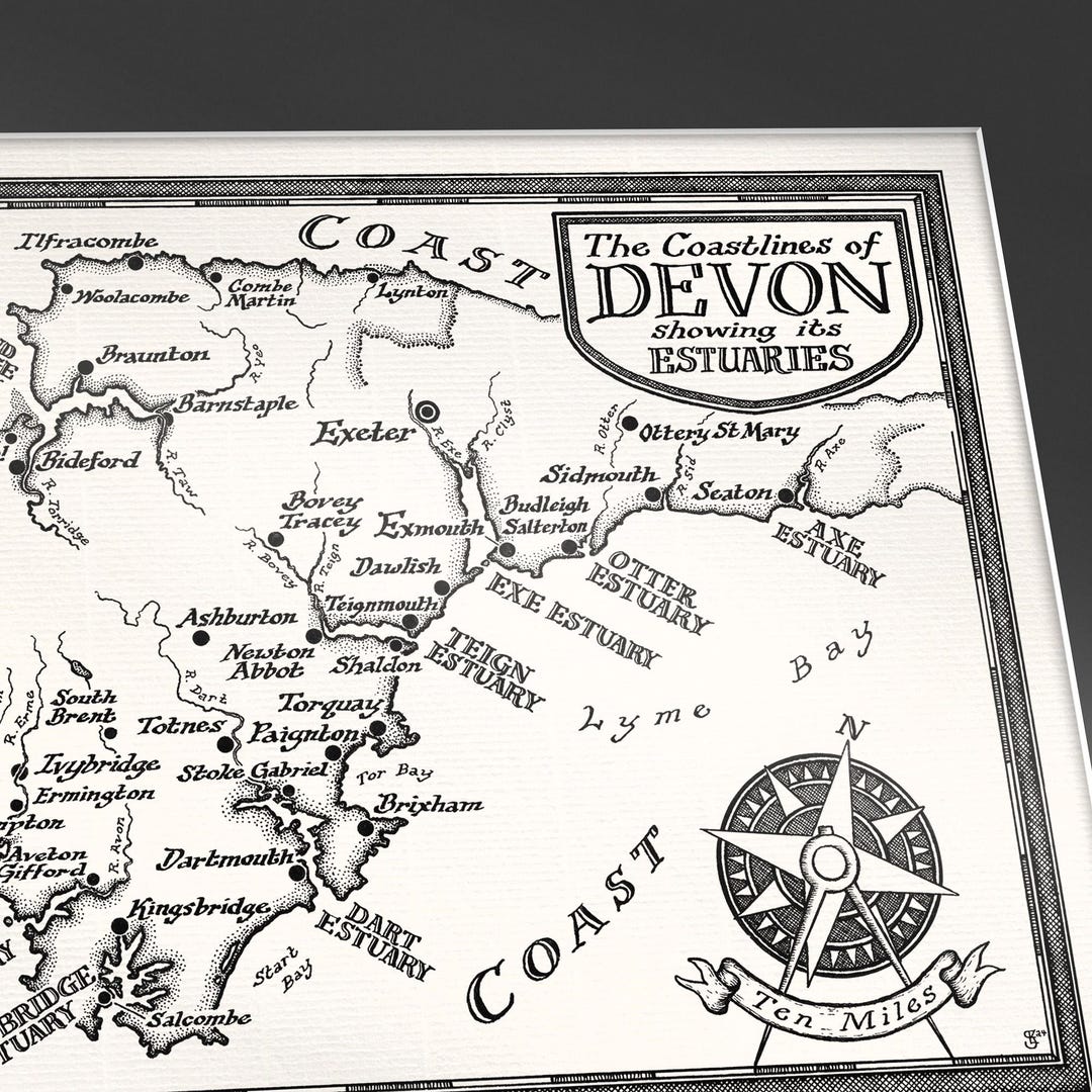 Hand-drawn Devon Coastlines Map • Fine Art Print by Manuscript Maps - Etsy