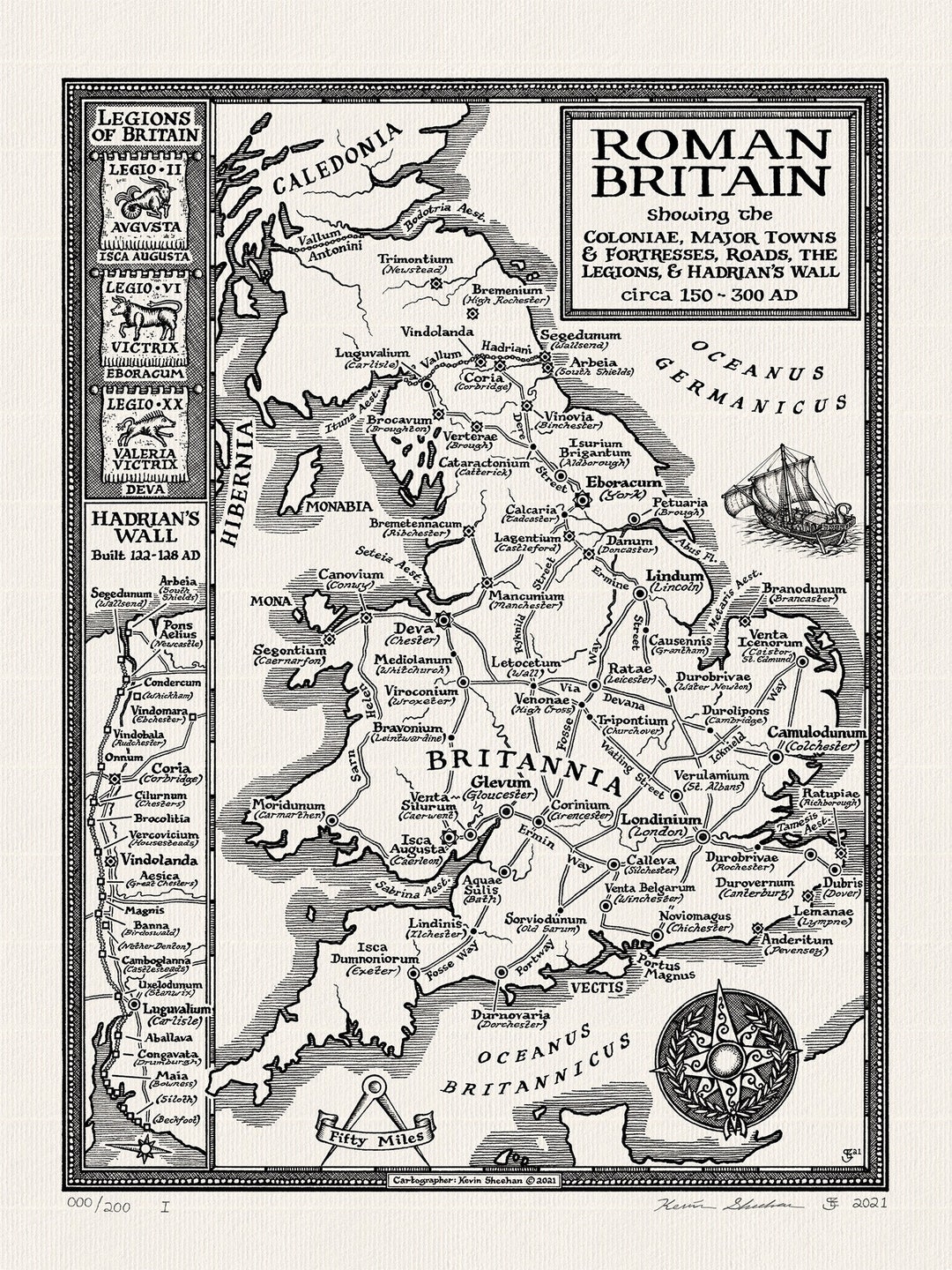 Hand-drawn Roman Britain Map Fine Art Print by Manuscript Maps - Etsy