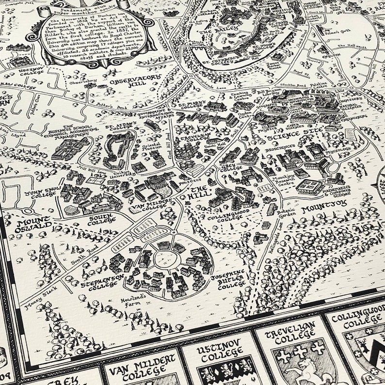 Hand-drawn Durham University Map Fine Art Print by - Etsy