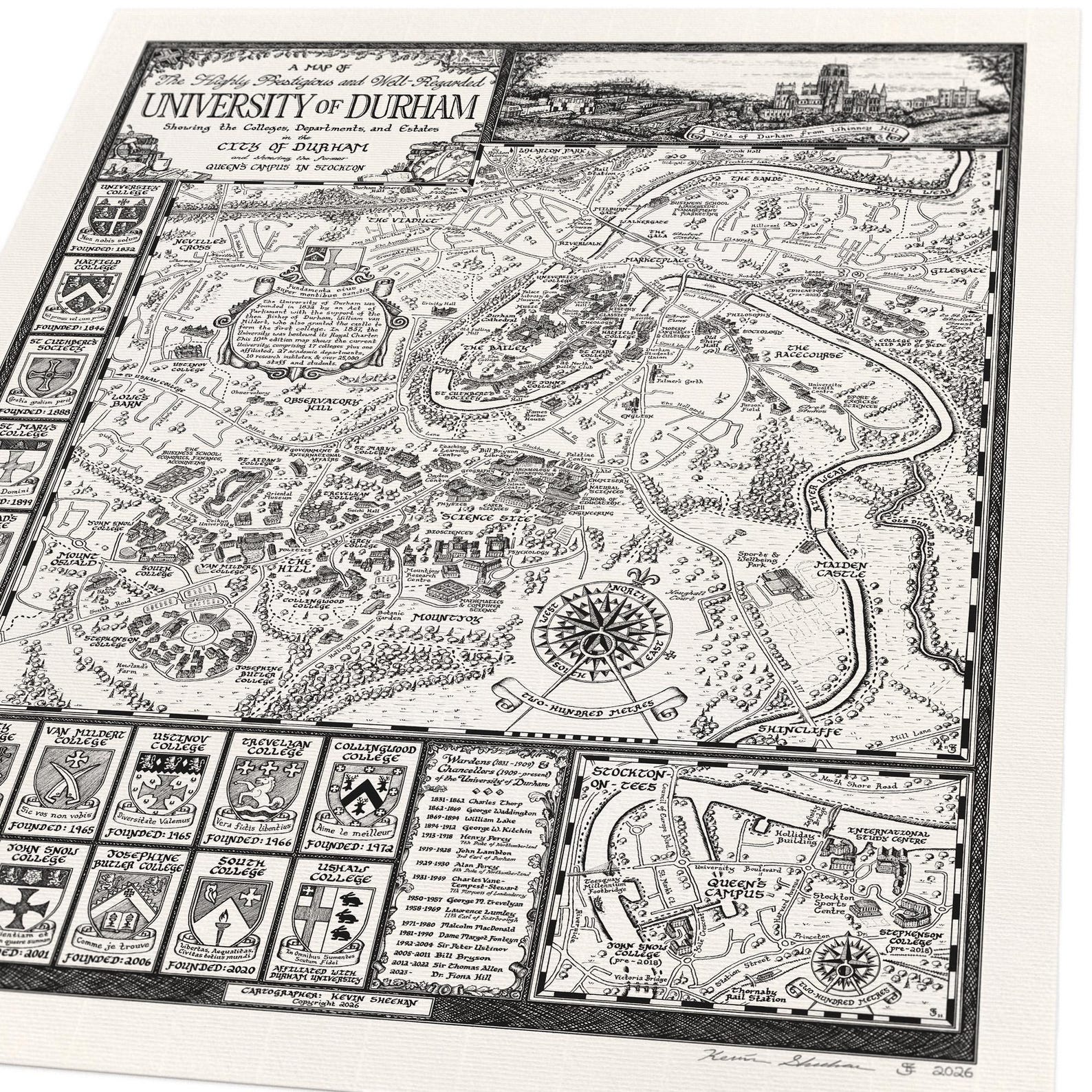 Hand-drawn Durham University Map • Fine Art Print by Manuscript Maps ...