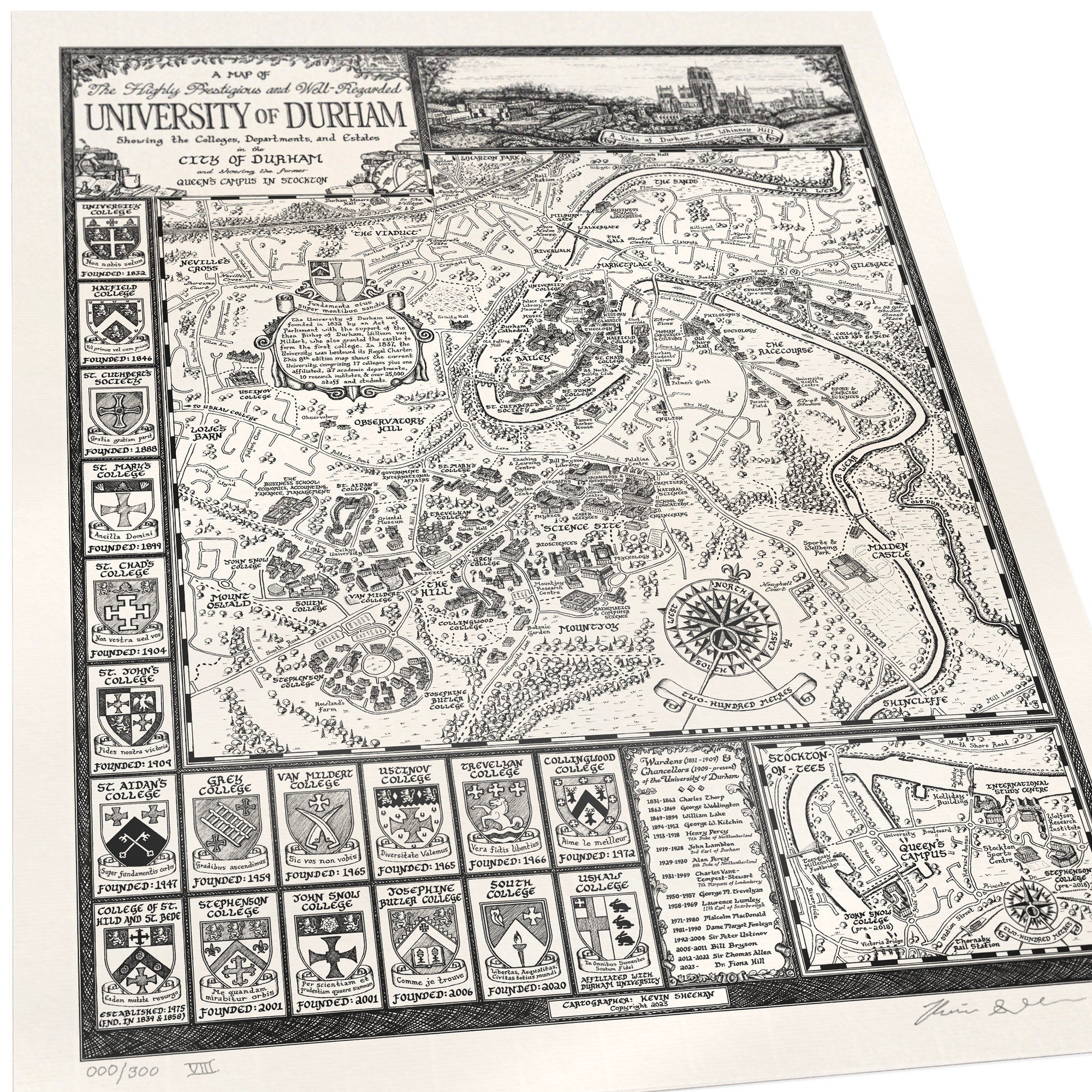 Hand-drawn Durham University Map • Fine Art Print by Manuscript Maps - Etsy