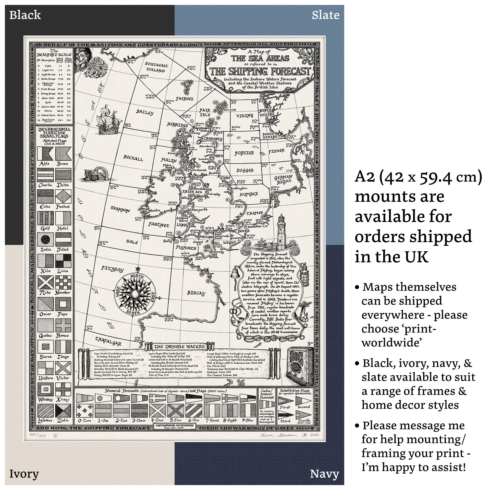 Hand-drawn Shipping Forecast Map Fine Art Print by - Etsy UK