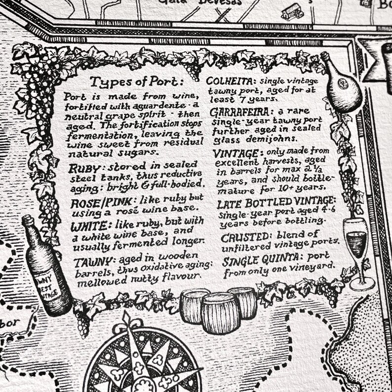 Hand-drawn Port & Madeira Wine Map • Fine Art Print by Manuscript Maps ...