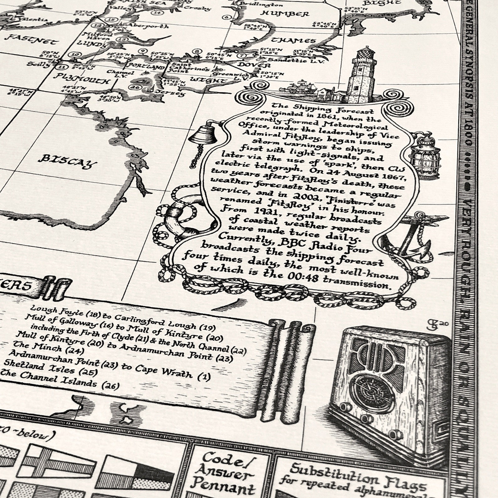 Hand-drawn Shipping Forecast Map Fine Art Print by - Etsy