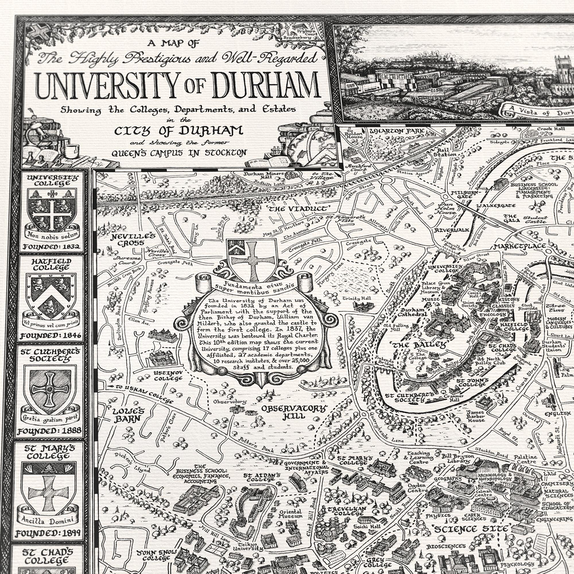 Hand-drawn Durham University Map • Fine Art Print by Manuscript Maps ...