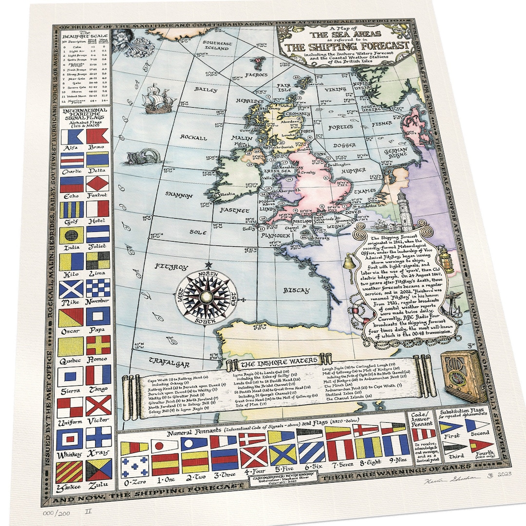 Watercolour Shipping Forecast Map • Limited Edition • Fine Art Print by ...