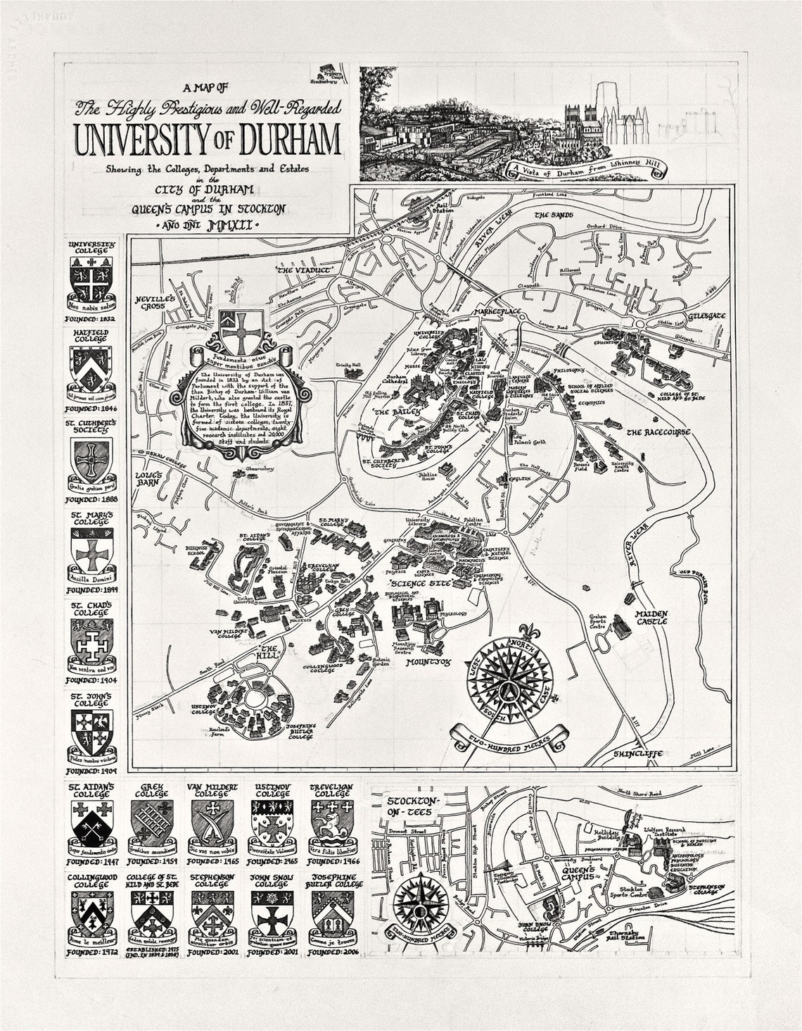 Hand-drawn Durham University Map Fine Art Print by | Etsy