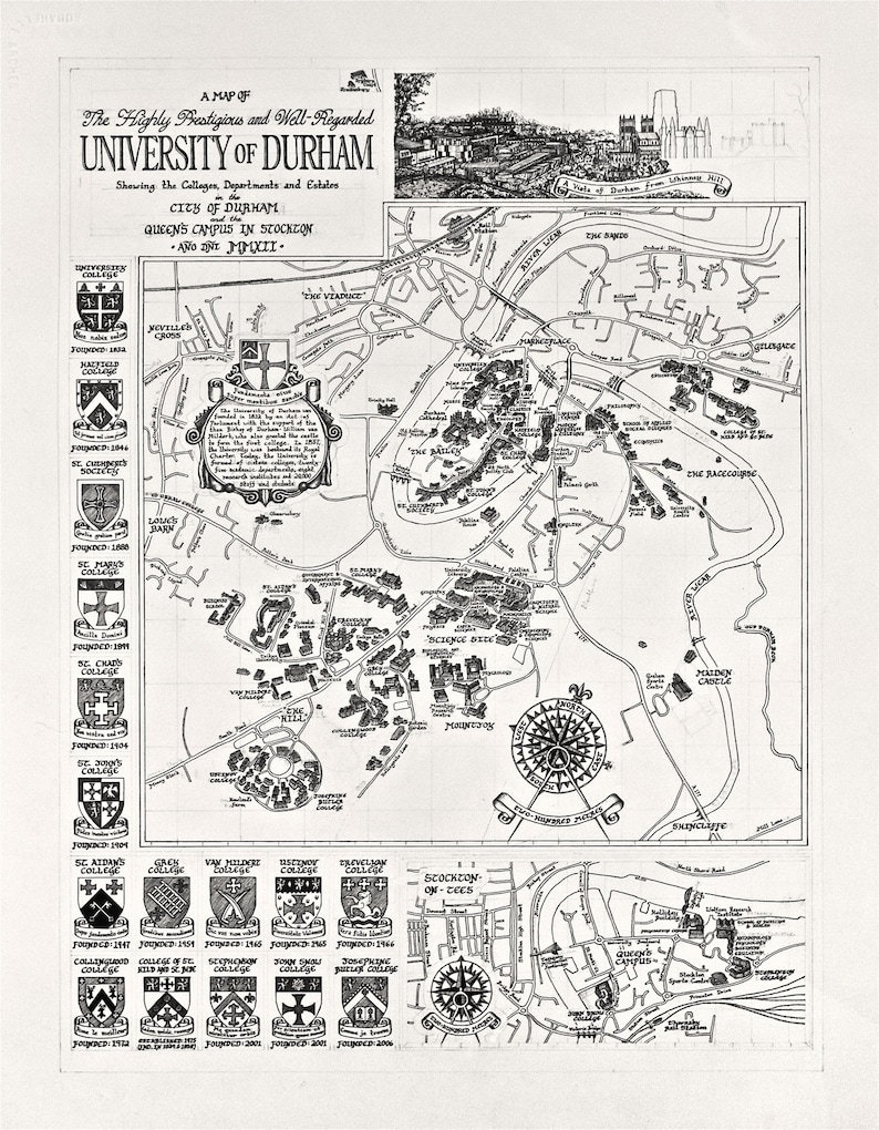 Hand-drawn Durham University Map • Fine Art Print by Manuscript Maps - Etsy