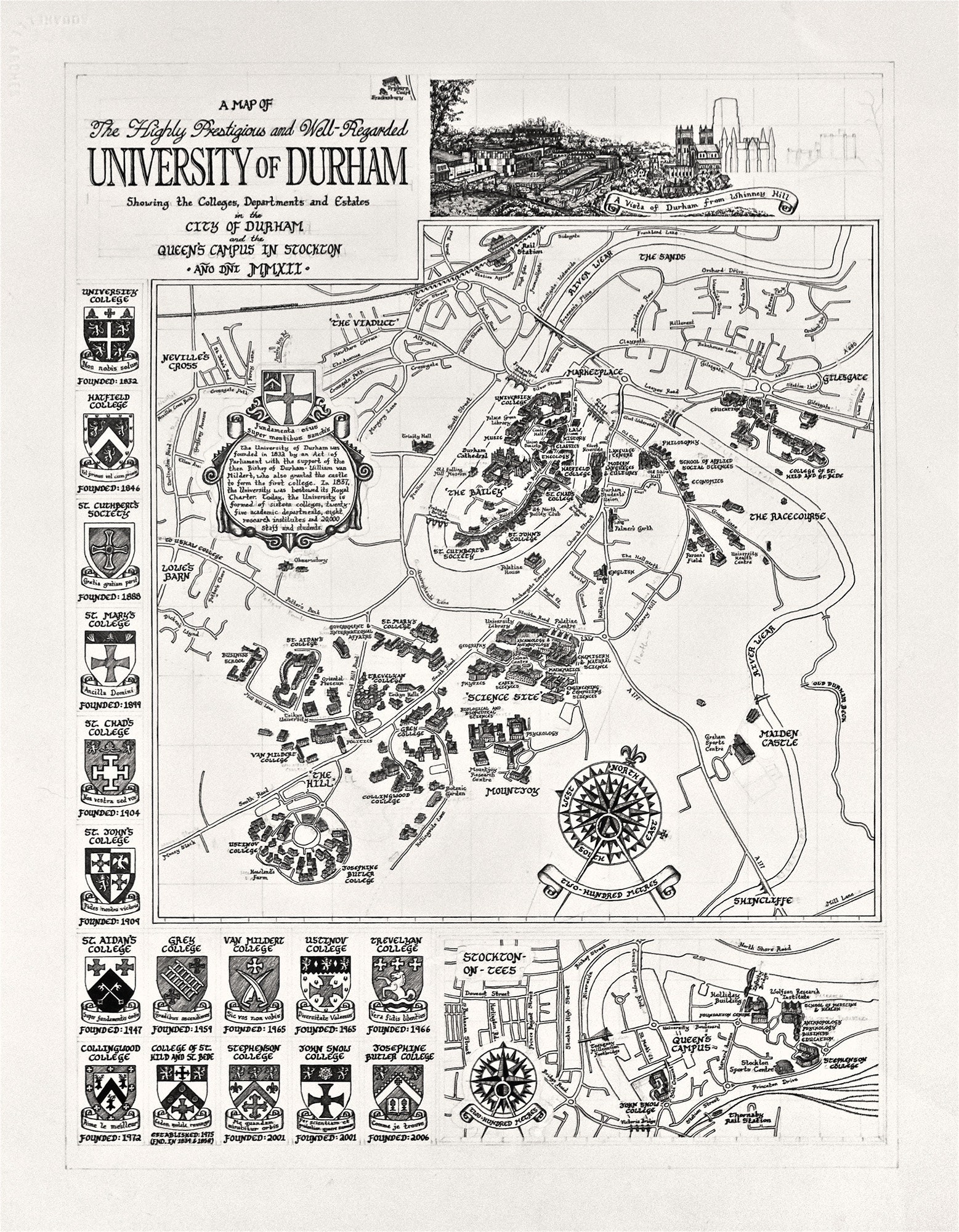 Hand-drawn Durham University Map Fine Art Print by - Etsy Ireland
