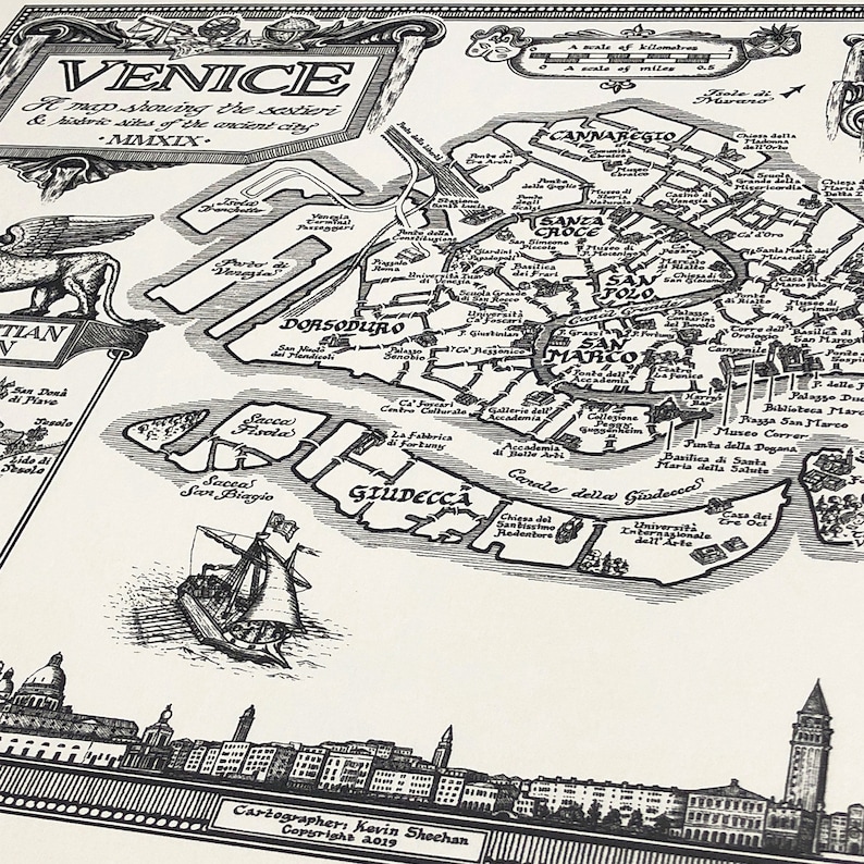 Hand-drawn Map of Venice Fine Art Print by Manuscript Maps - Etsy