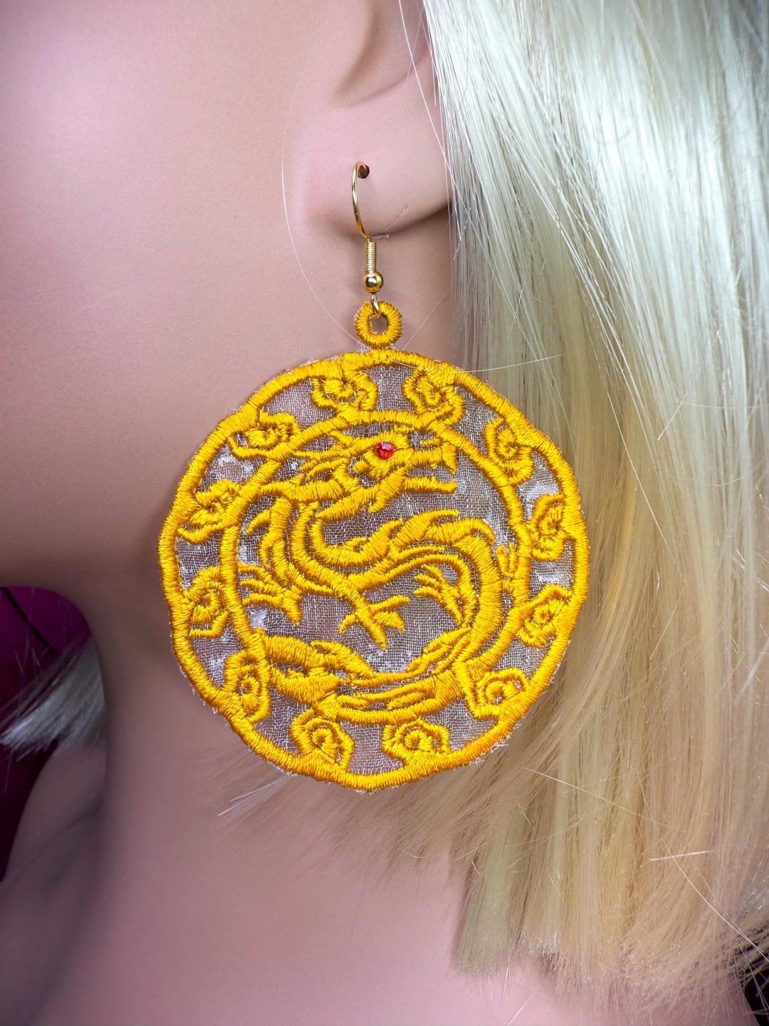 Organza Free Standing Lace Machine Embroidery Earring Design Gold ...