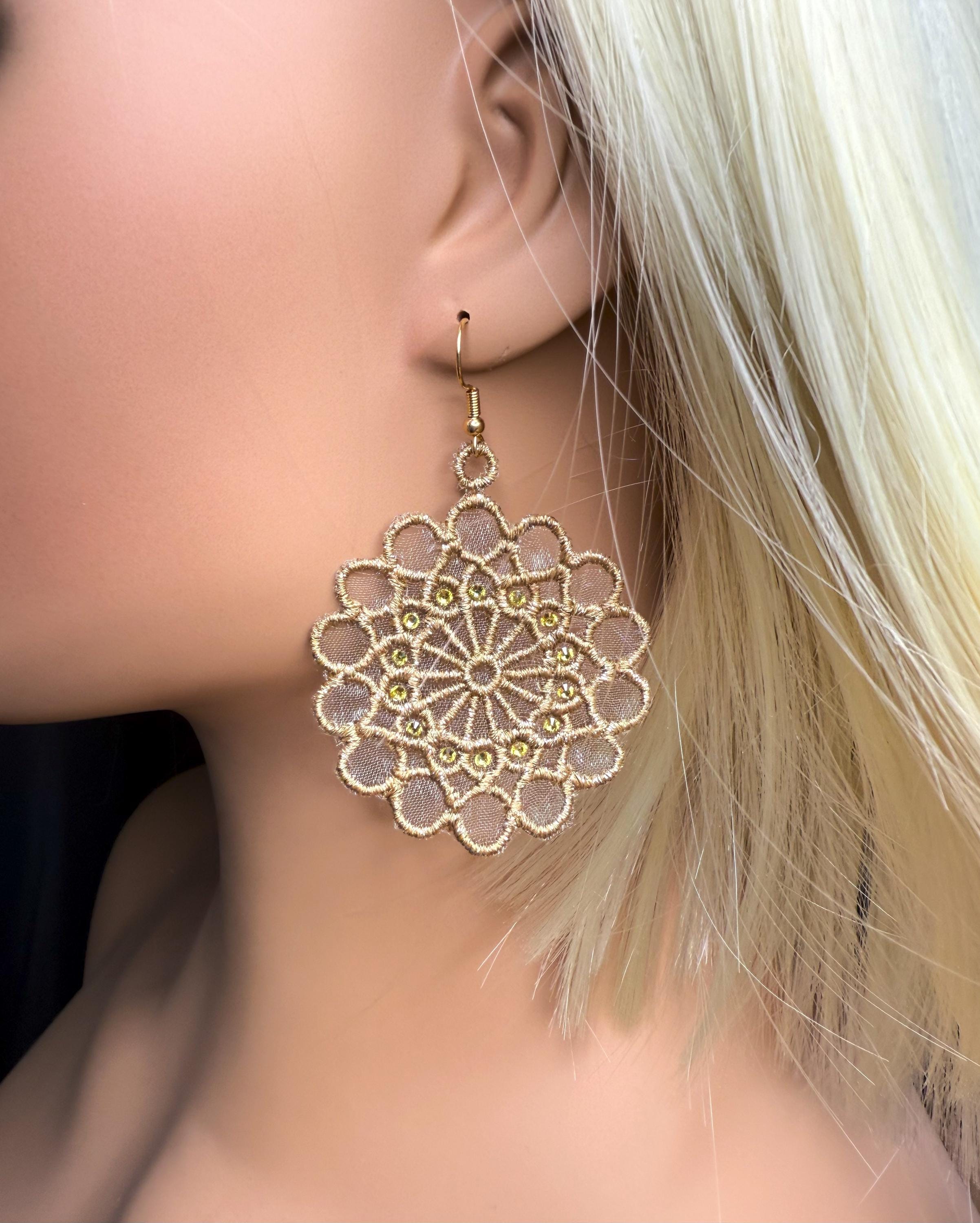 Organza FSL Machine Embroidery Earring Design. Machine Embroidery ...